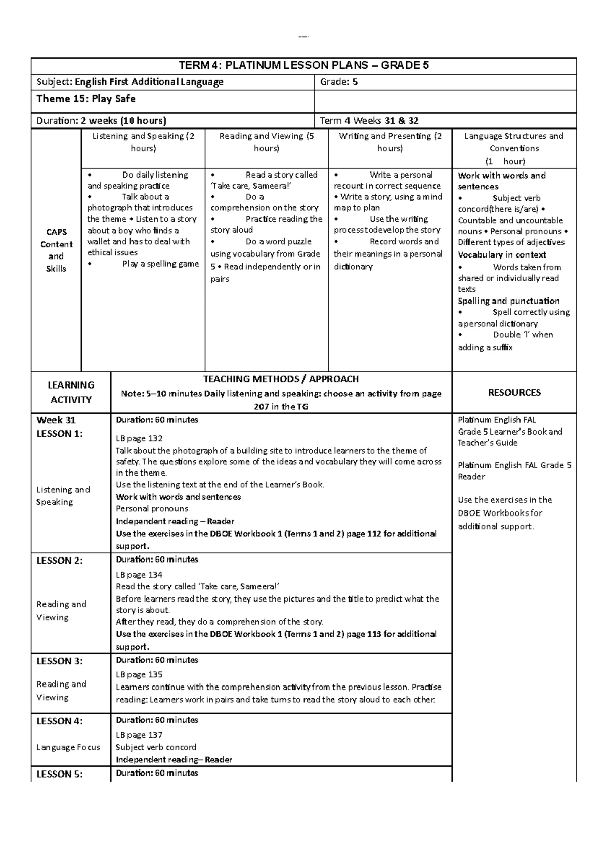 Grade 4 FAL Workbook: English Language Activities & Curriculum Guide ...