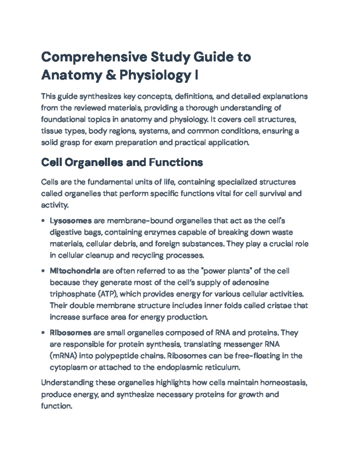 Comprehensive Study Guide for Anatomy & Physiology I Exam Prep - Studocu