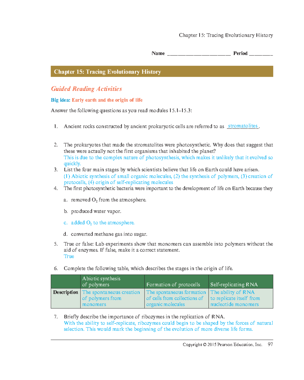 BIO 101: Chapter 15 Guided Reading Activity Answers on Evolution - Studocu