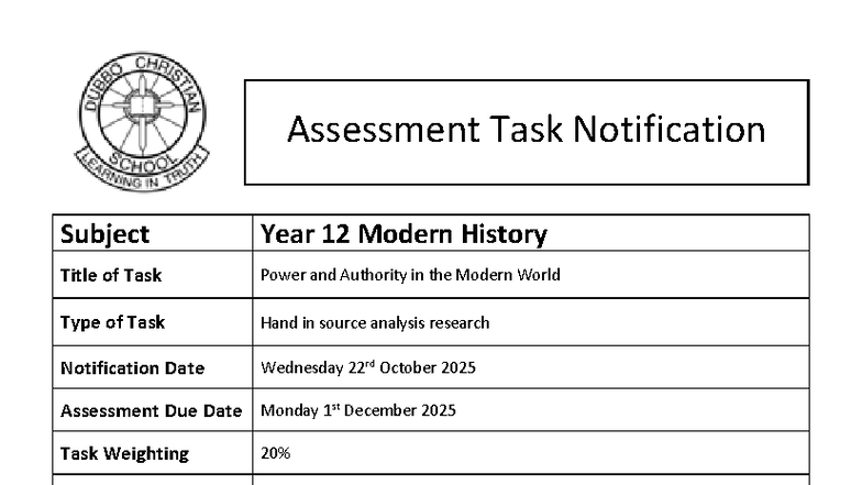 2025 Year 12 Modern History Task 1: Power & Authority Analysis - Studocu