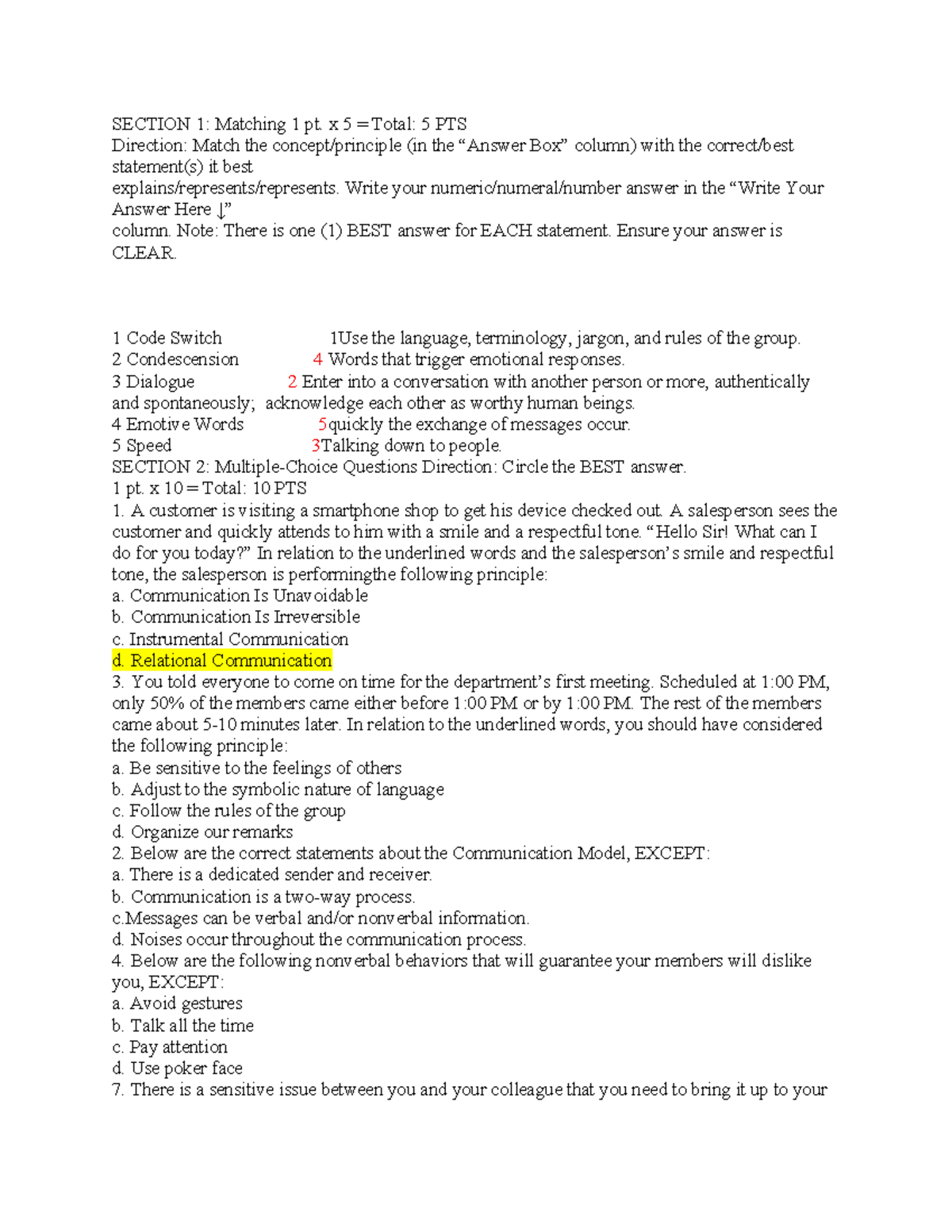 Business Mock Exam Review: Communication Principles & Scenarios - Studocu