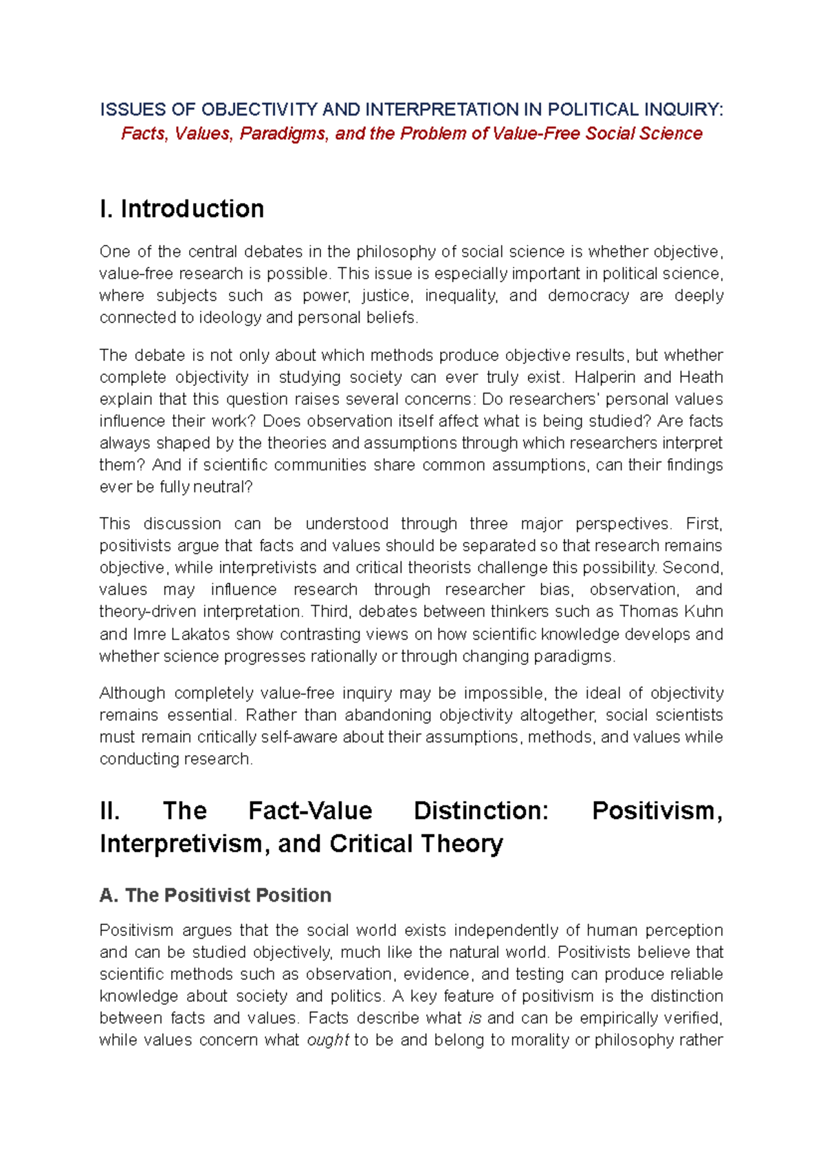 DSE RM: Issues of Objectivity in Political Inquiry - Unit 1c Notes ...