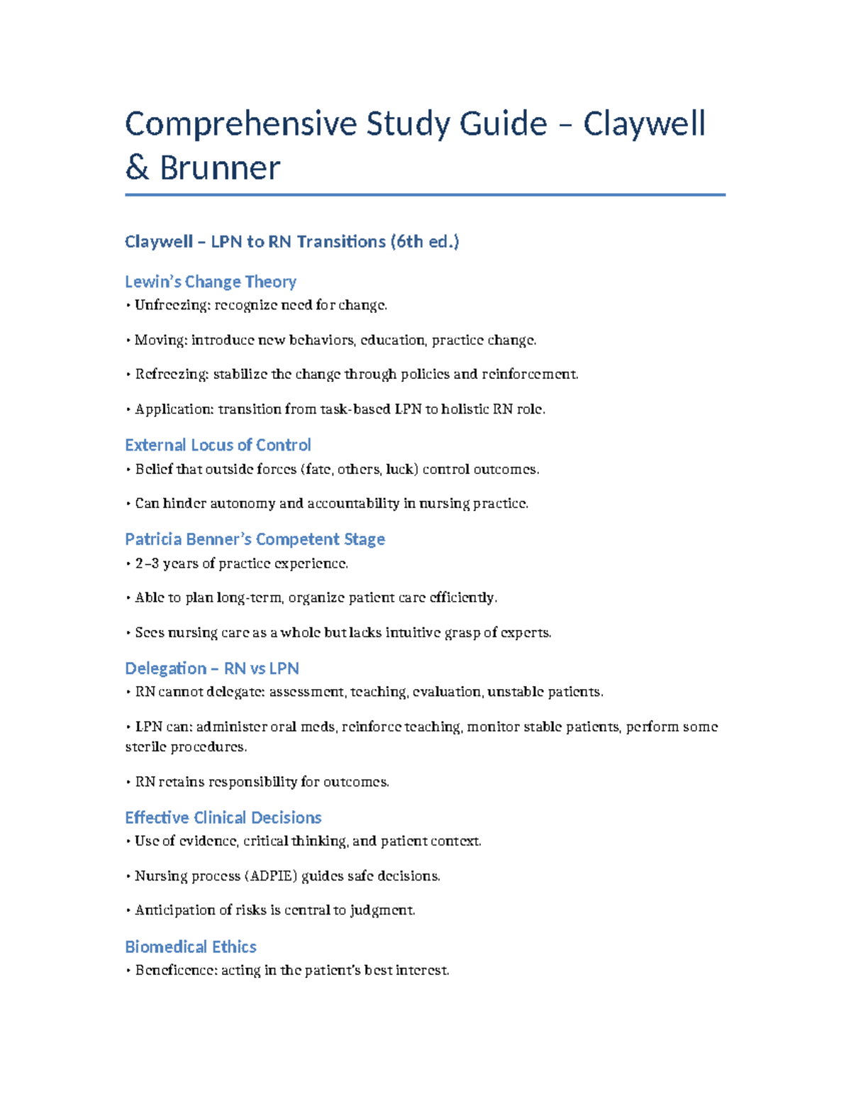 Comprehensive Study Guide for LPN to RN Transitions (6th ed.) - Studocu
