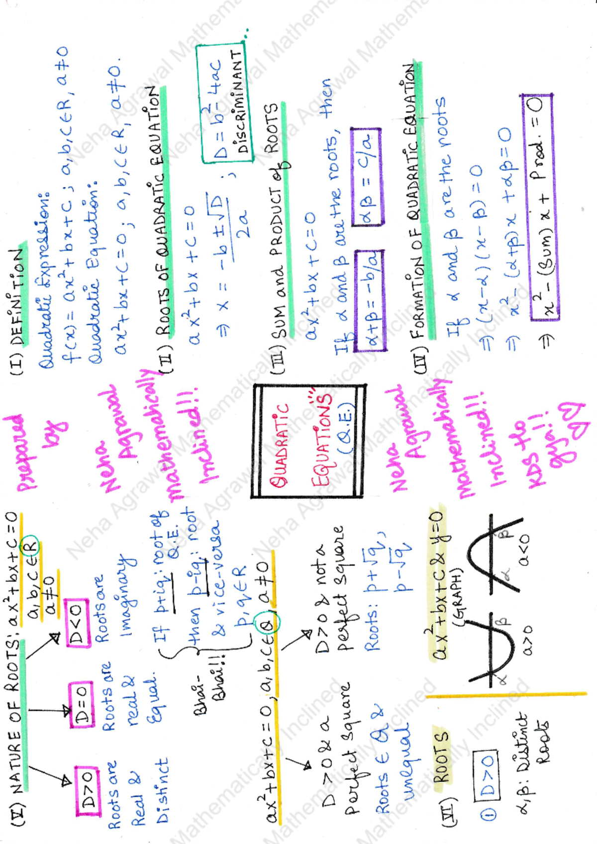 Quadratic Equations - Comprehensive Notes and Examples - Studocu