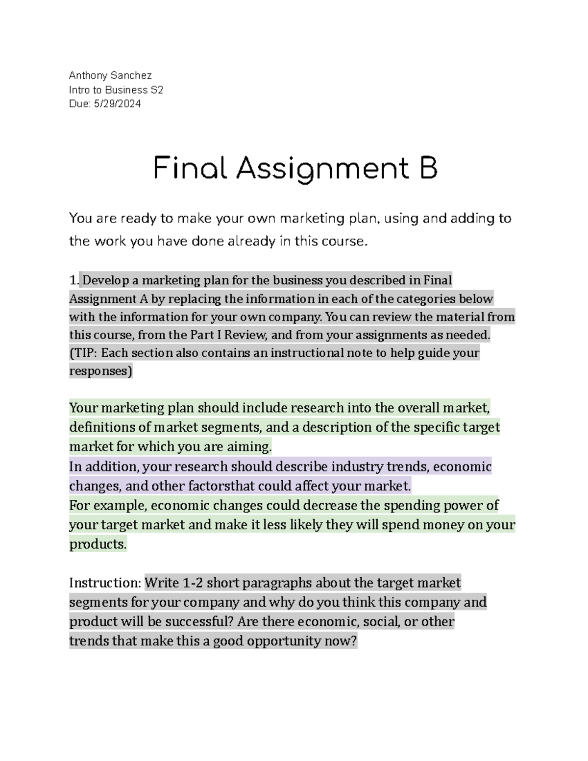 Final Assignment B: Marketing Plan for Intro to Business S - Studocu