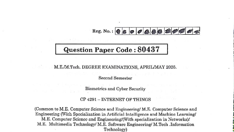CP4291 - Internet of Things Final Exam Question Paper 2025 - Studocu