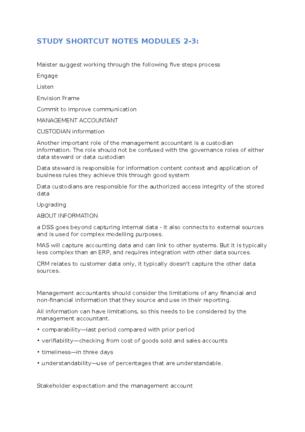 Study Shortcut Notes - Management Accounting Modules 2-3 - Studocu