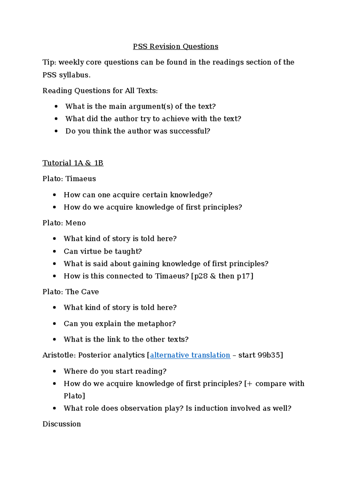 PSS Revision Questions for Philosophy Tutorials and Readings - Studeersnel