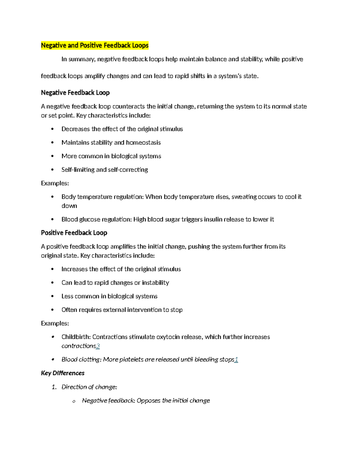 Midterm Study Notes - Test 1 - Negative and Positive Feedback Loops In ...