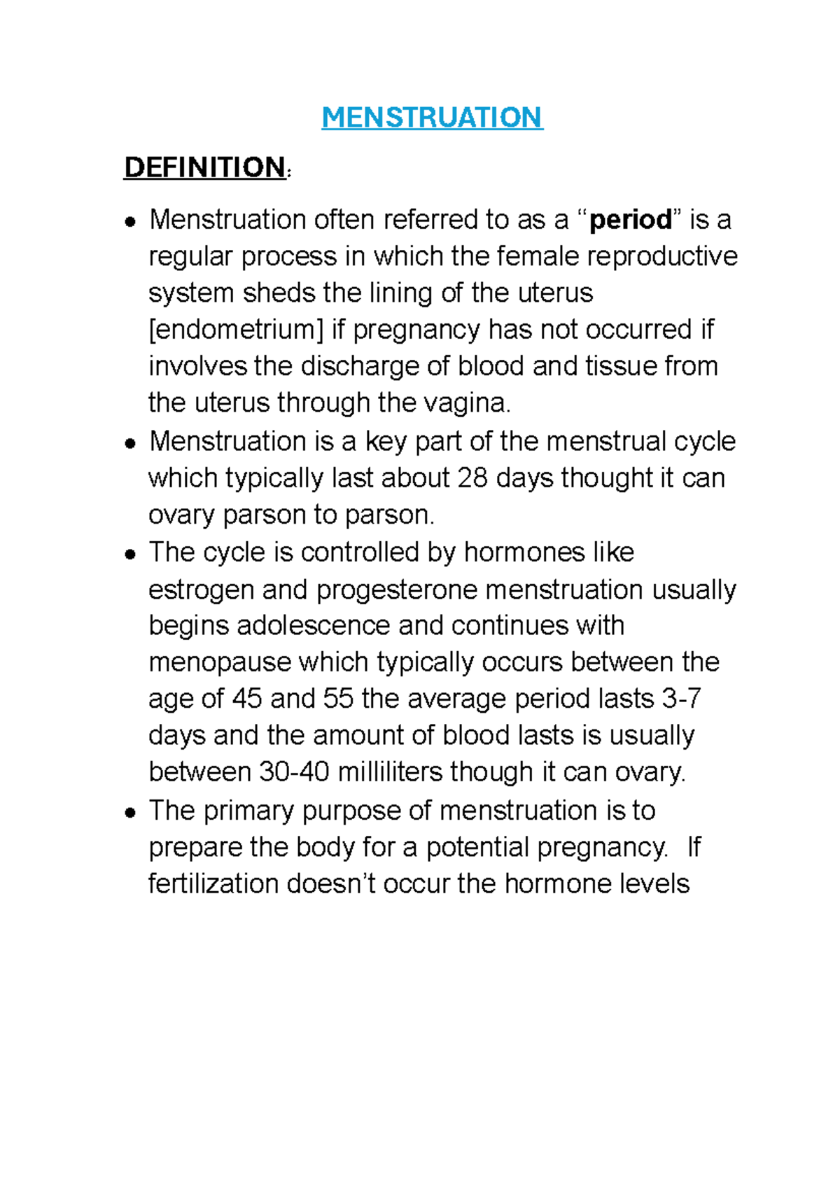MENSTRUATION AND MENSTRUAL CYCLE: A Comprehensive Overview - Studocu