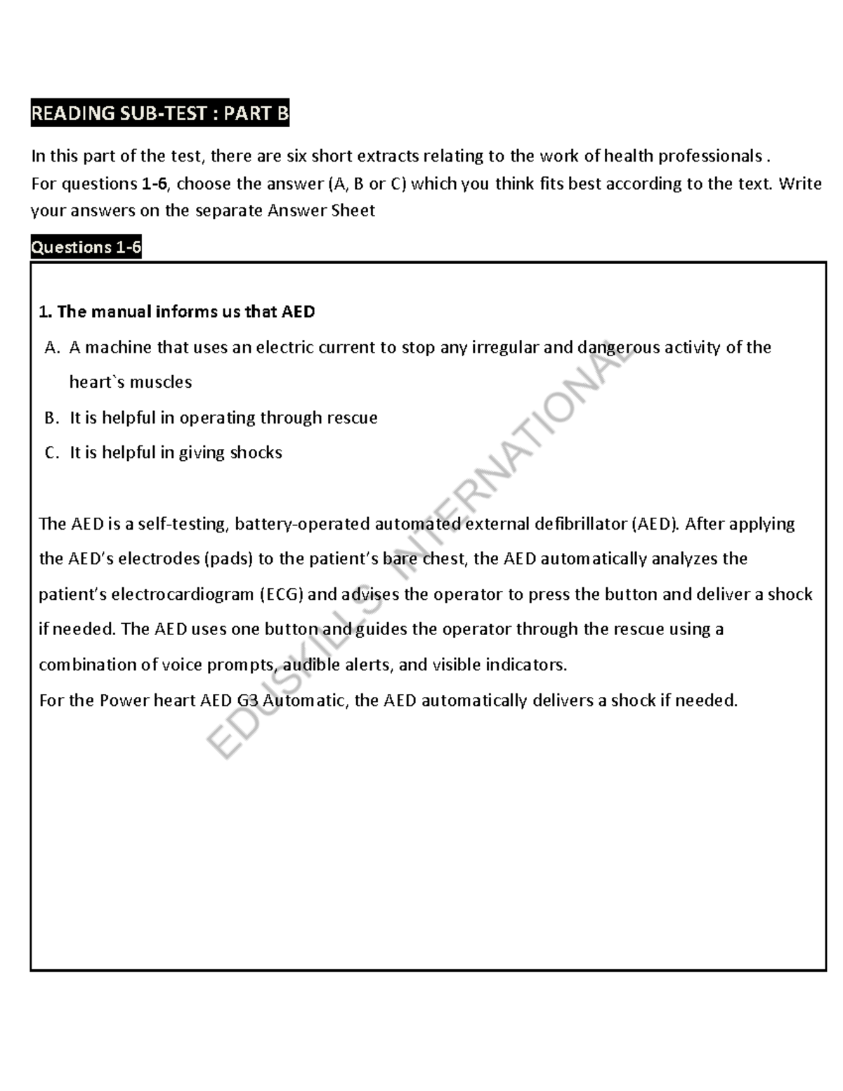 Eduskills Reading Exam Preparation: Part B Overview and Questions - Studocu