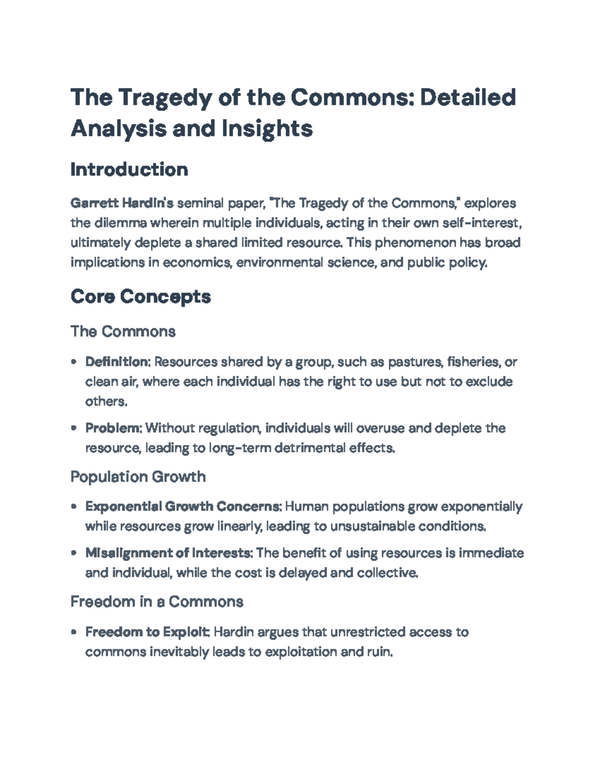 The Tragedy of the Commons: Insights and Solutions (Course Code: ENV101 ...