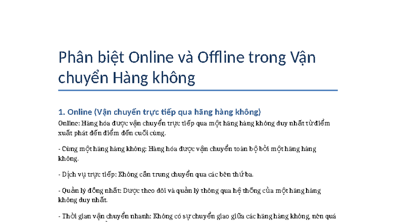 Phân Biệt Dịch Vụ Vận Chuyển Hàng Không Online và Offline - Studocu