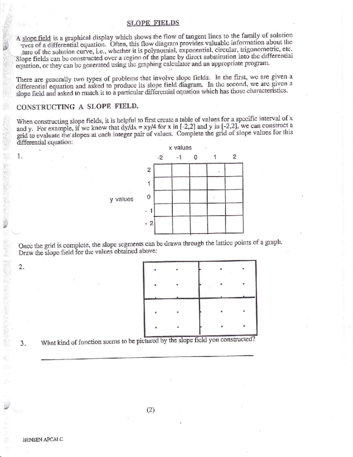 CALC Slope Field Packet 2: Understanding Differential Equations - Studocu