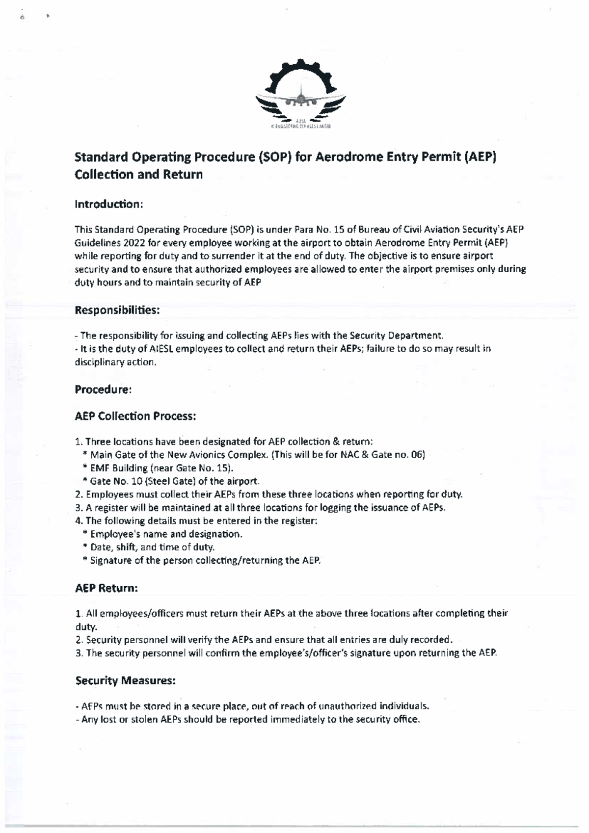 SOP for AEP Collection & Return - AUST Guidelines 2022 - Studocu