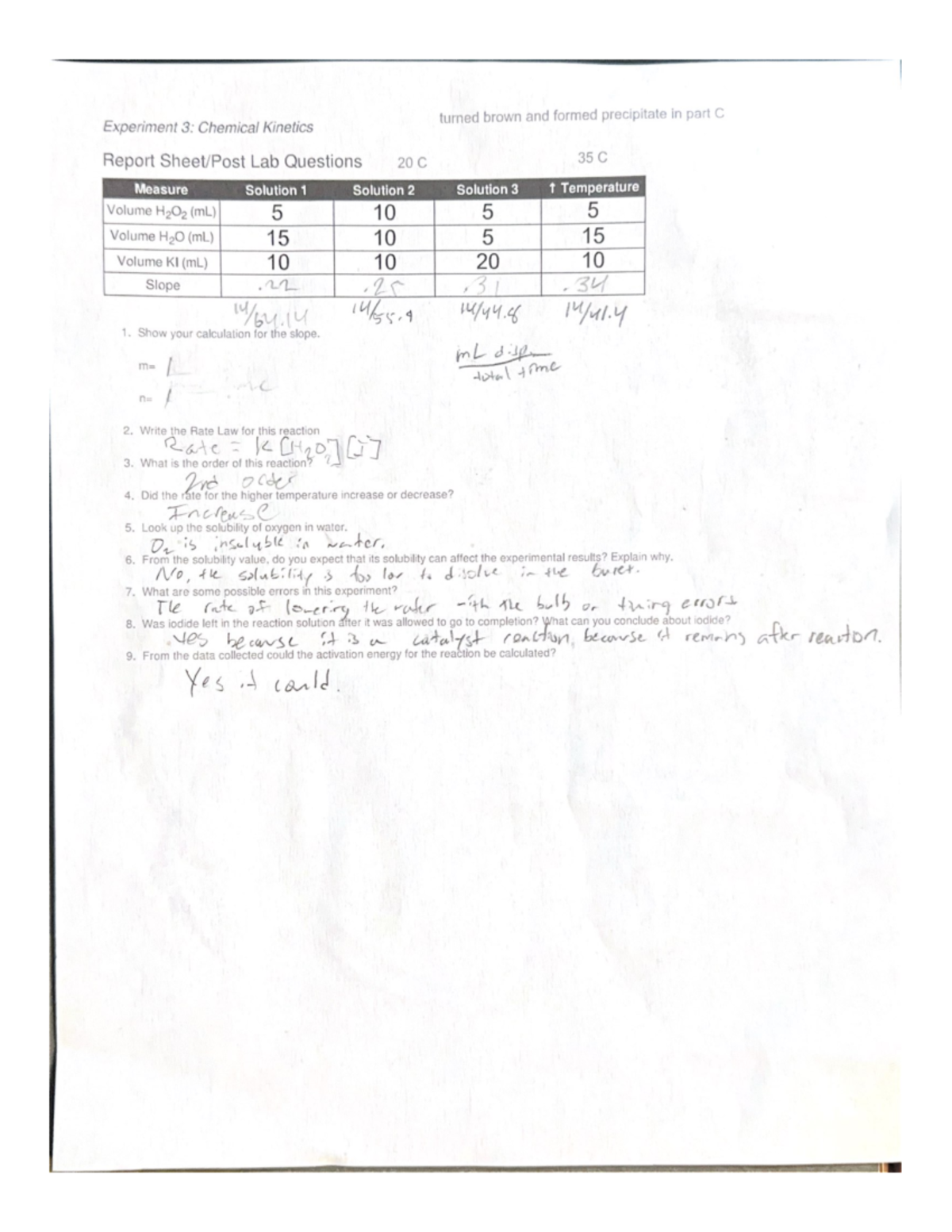Experiment 3: Investigating Chemical Kinetics in Reactions - Studocu