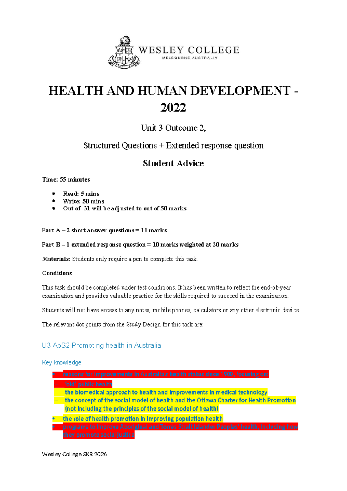HEALTH AND HUMAN DEVELOPMENT 2022: Unit 3 Outcome 2 Revision Notes ...