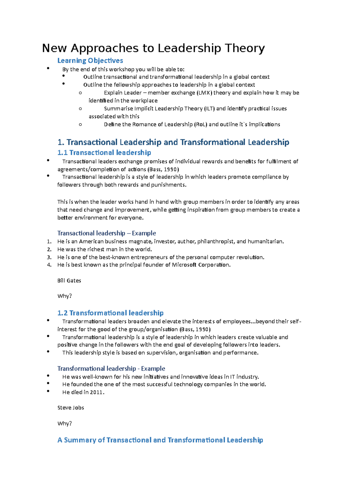 New Approaches to Leadership Theory Lecture 17 - New Approaches to ...