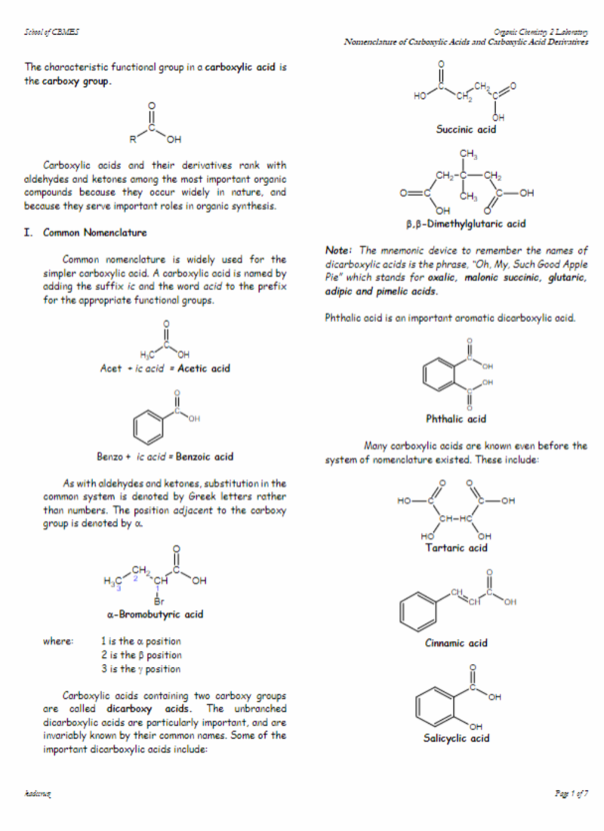 Nomenclature of Carboxylic Acids & Derivatives (CBMES Organic Chem II ...