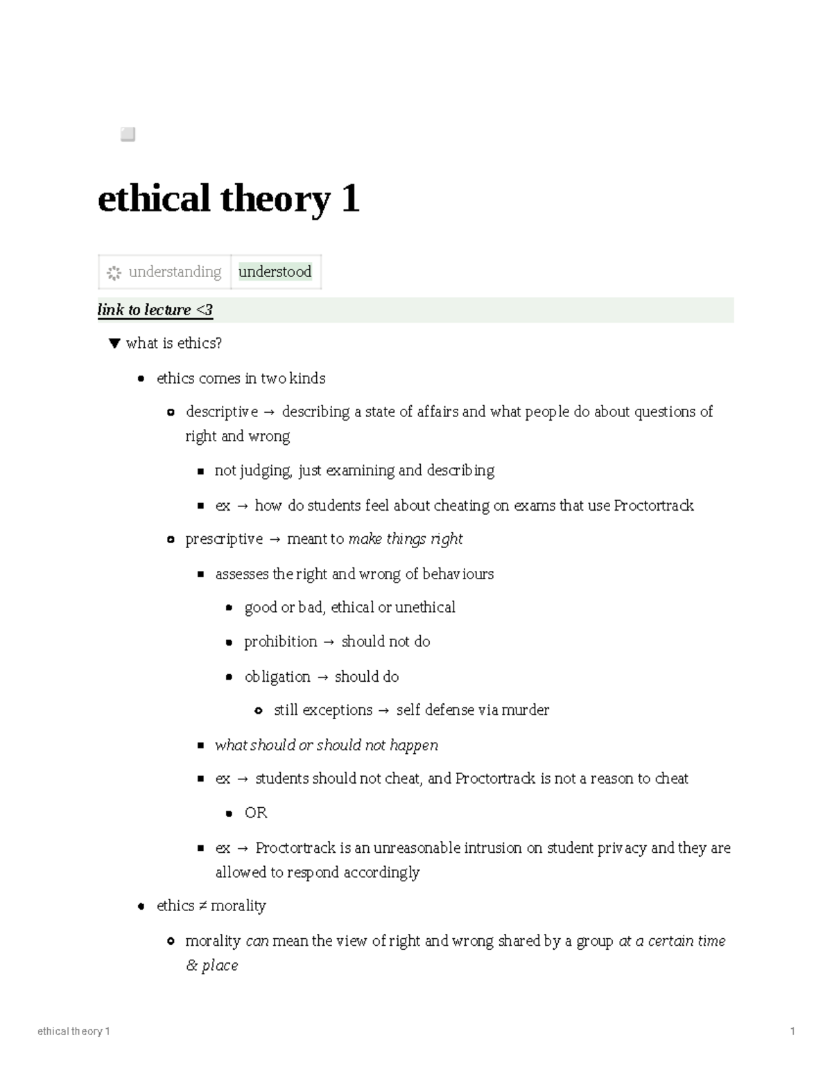 2601 Ethical Theory: Understanding Ethics and Critical Thinking - Studocu