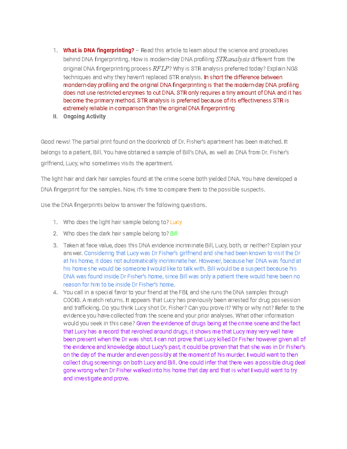 Unit 7 Activity: DNA Fingerprinting and Study of a Murder Case Analysis ...