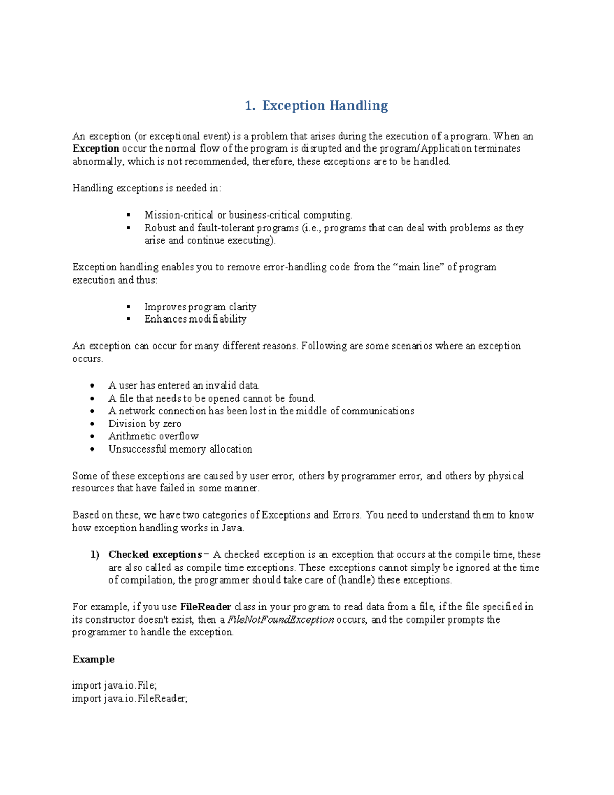 Java Exception Handling: Understanding Checked & Unchecked Exceptions - Studocu