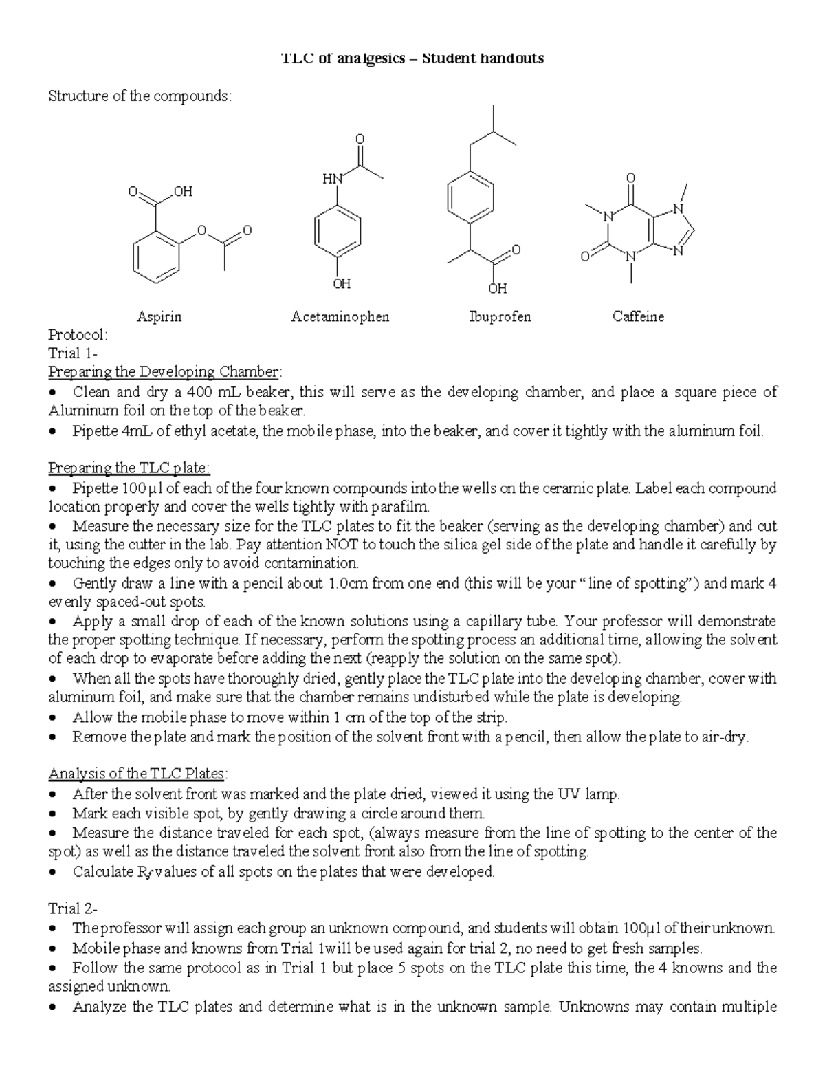 TLC Analysis of Analgesics: Prelab 2 - Orgo - Studocu