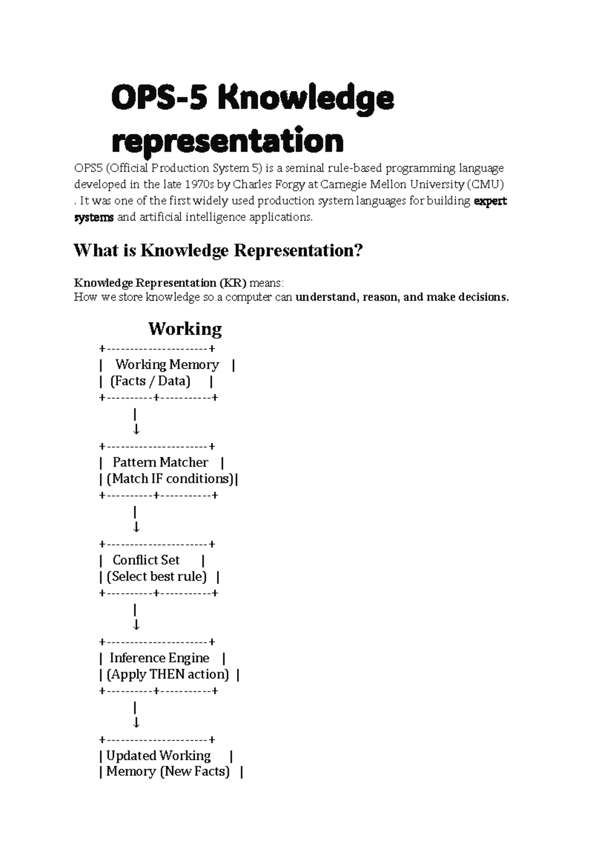 OPS5 Knowledge Representation: A Deep Dive into AI Systems - Studocu