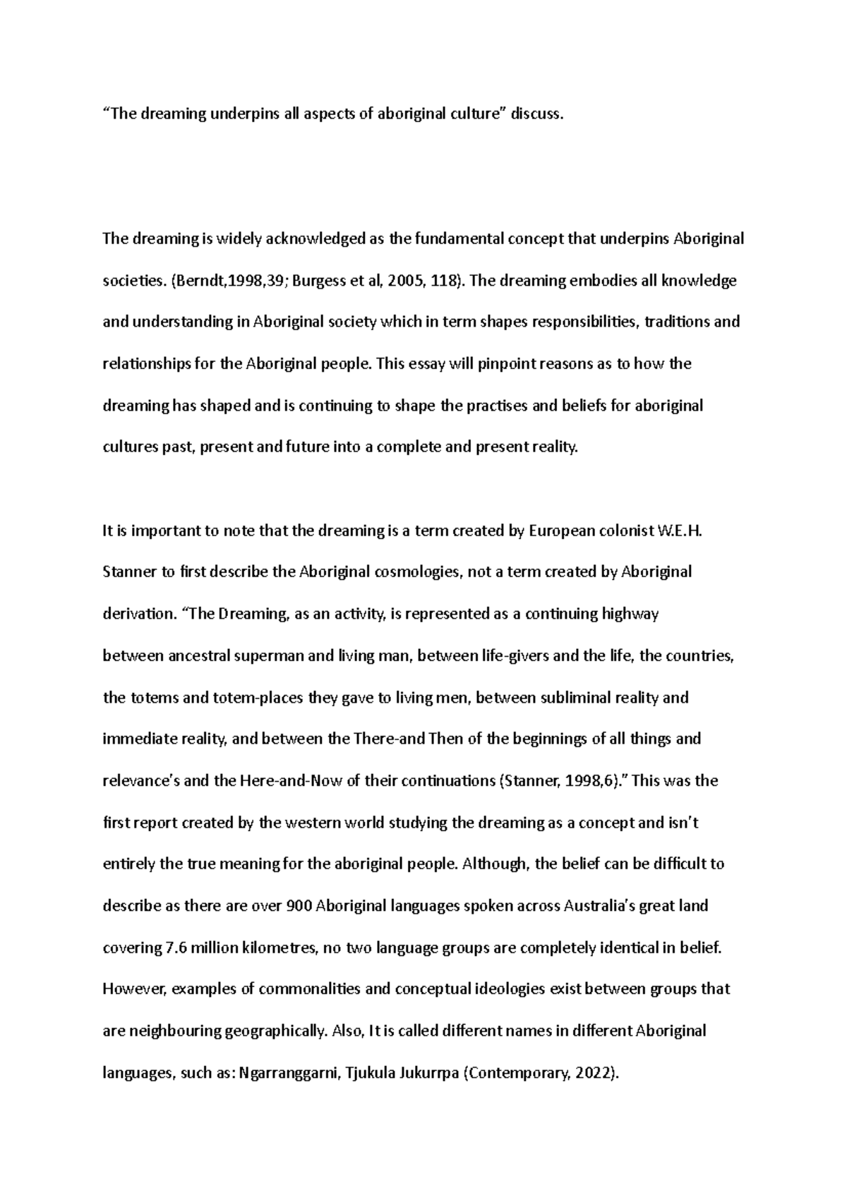 Aboriginal Culture Explored: The Dreaming - Minor Essay - Studocu