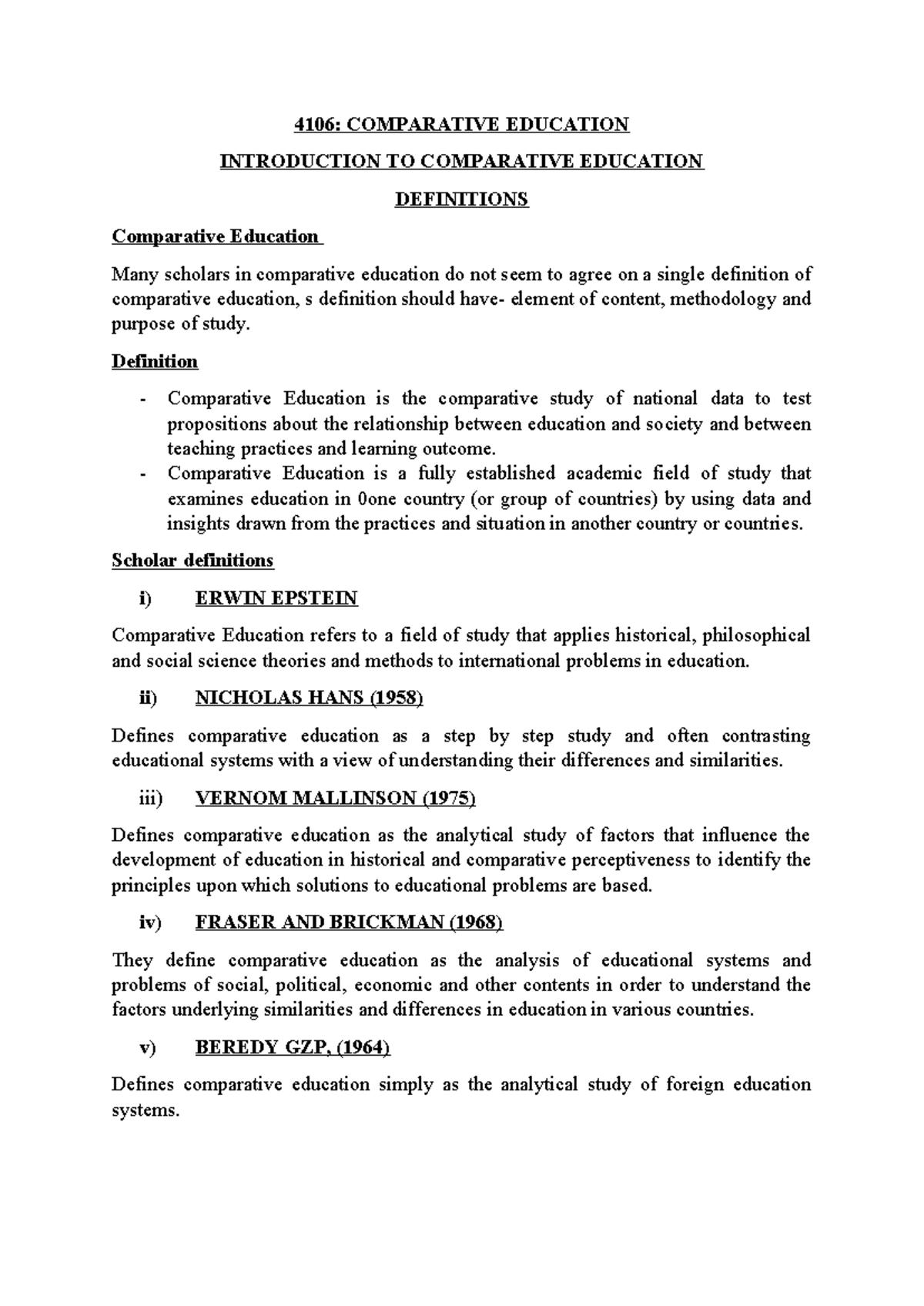 4106: Introduction to Comparative Education Definitions and Key ...