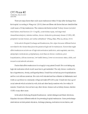 D028 CDM2 Phase 1 - task for to complete class - Briefly discuss the ...