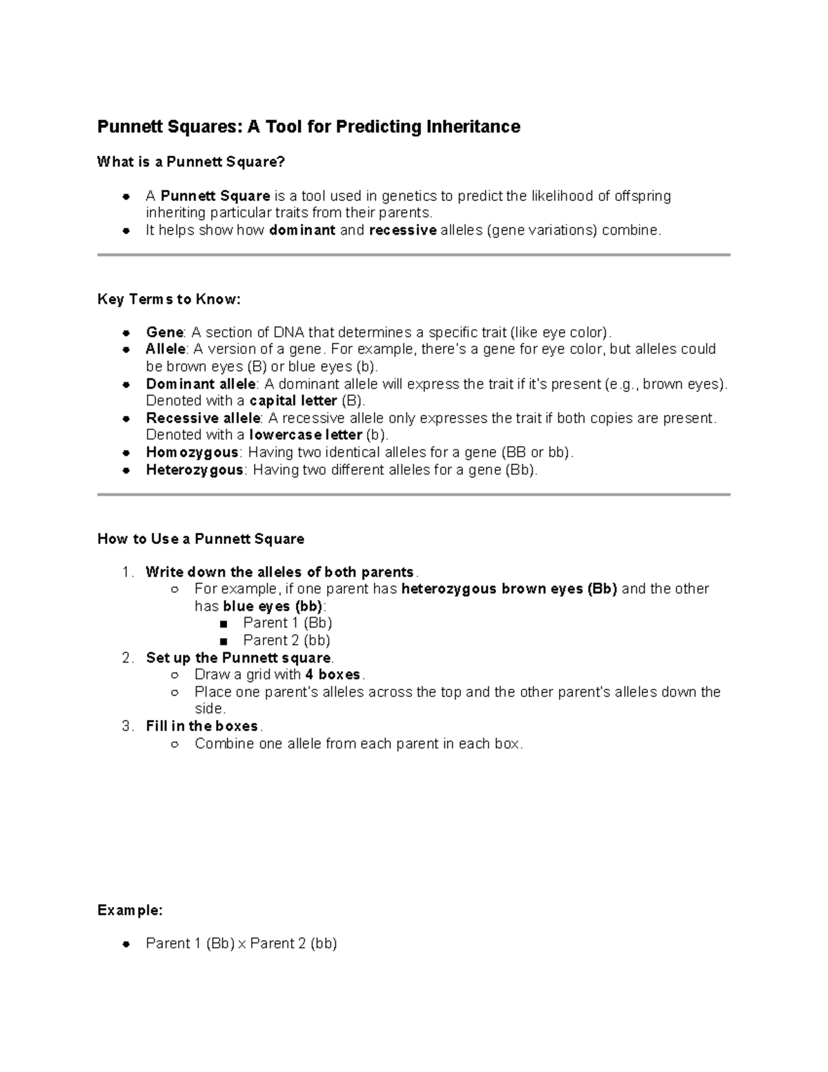 Punnett Squares for Predicting Inheritance: Genetics Overview - Studocu