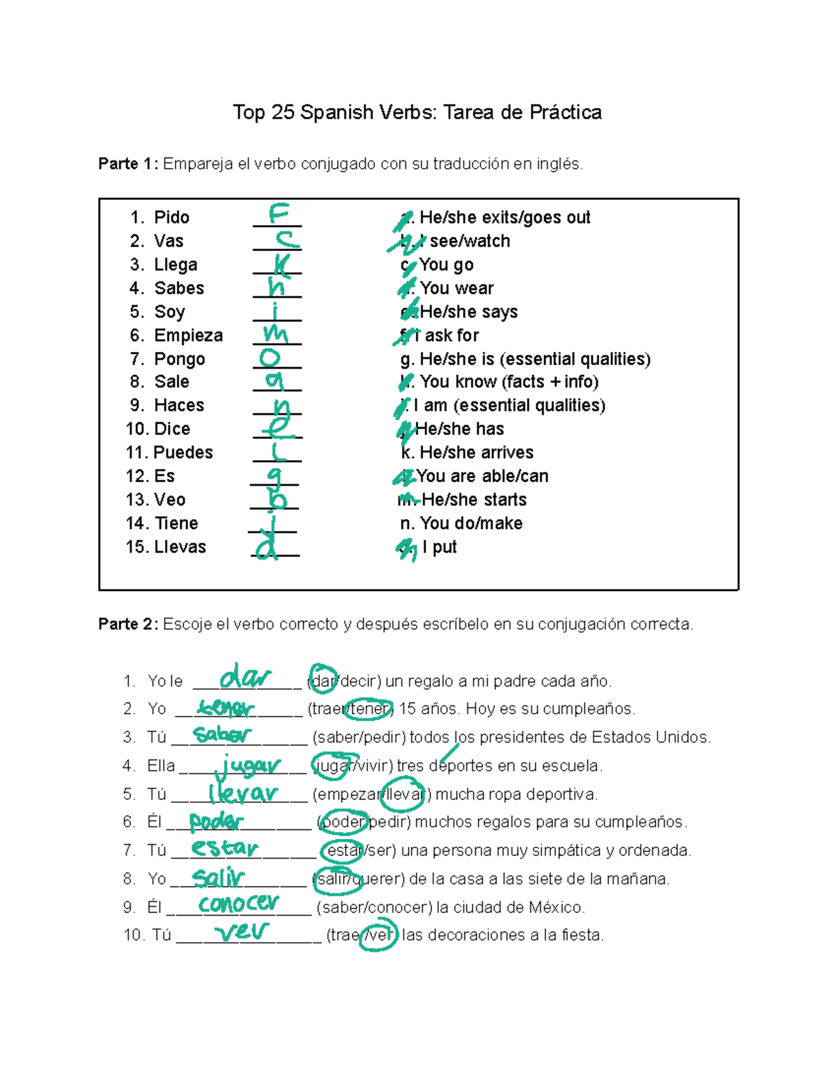 Top 25 Spanish Verbs Practice Assignment (Tarea de Práctica) - Studocu