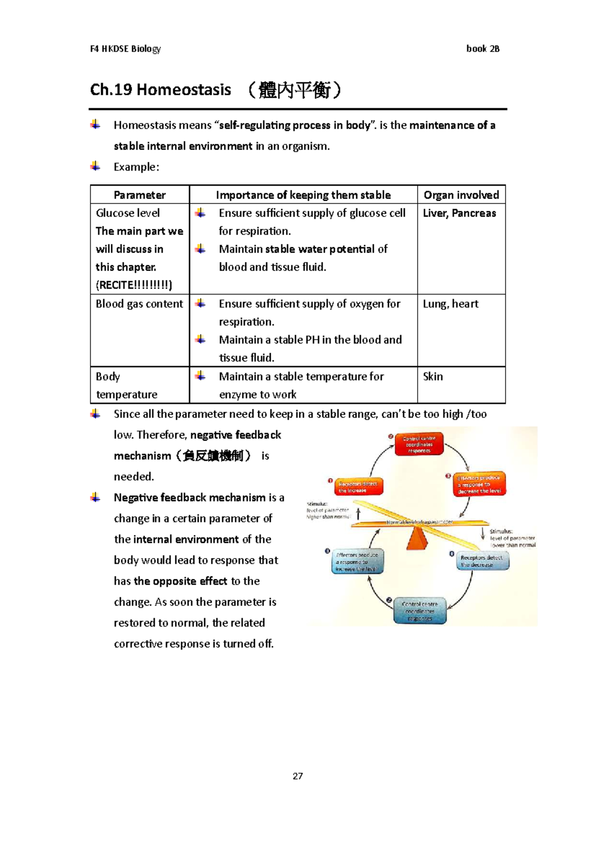 F4 HKDSE Biology Book 2B: Chapter 19 - Homeostasis Overview - Studocu