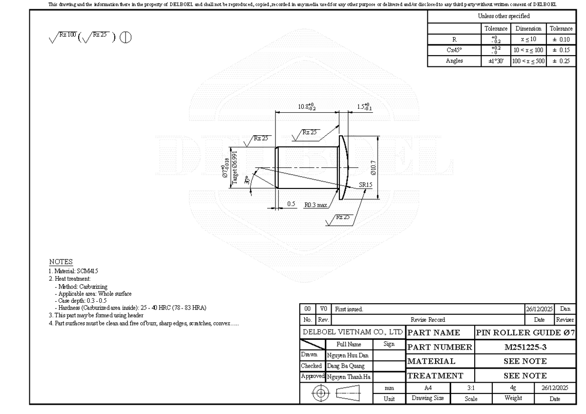 DB M251225-3 Final Drawing: PIN Roller Guide ∅7 Specifications - Studocu