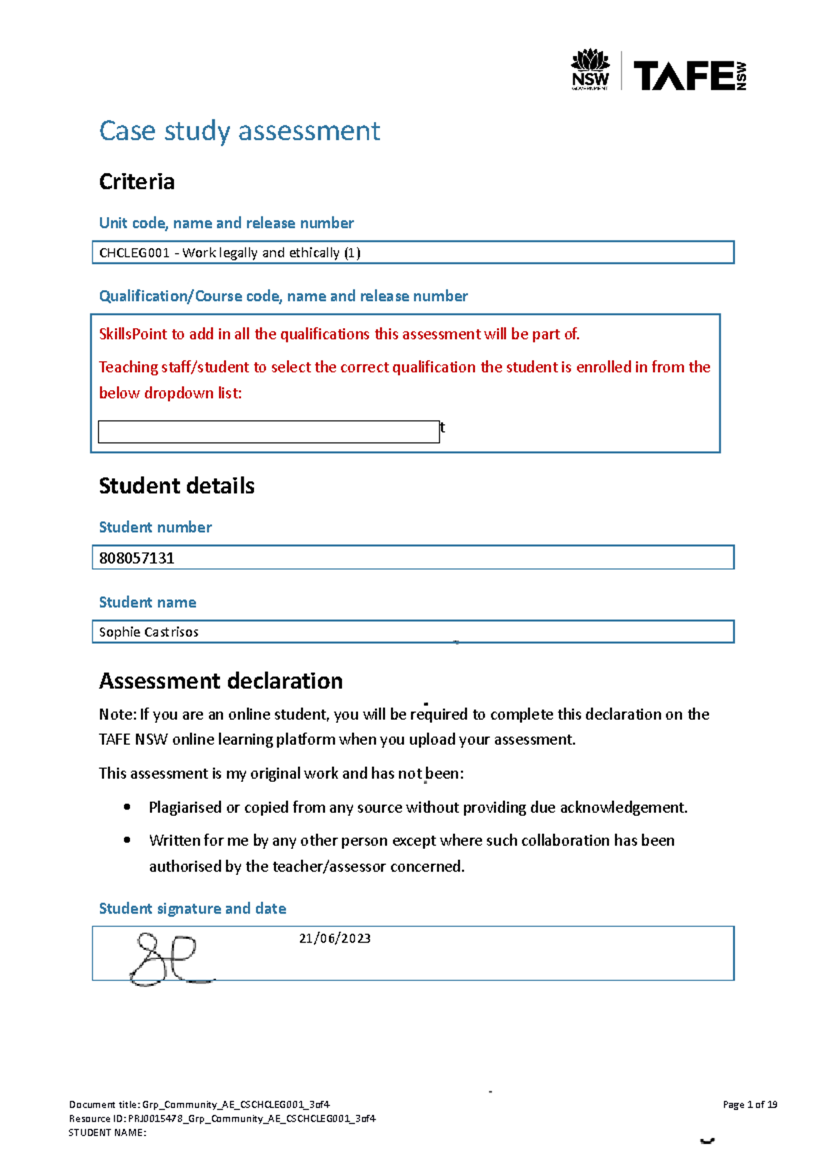 Unit 1 - Case Study - Case study assessment Criteria Unit code, name ...