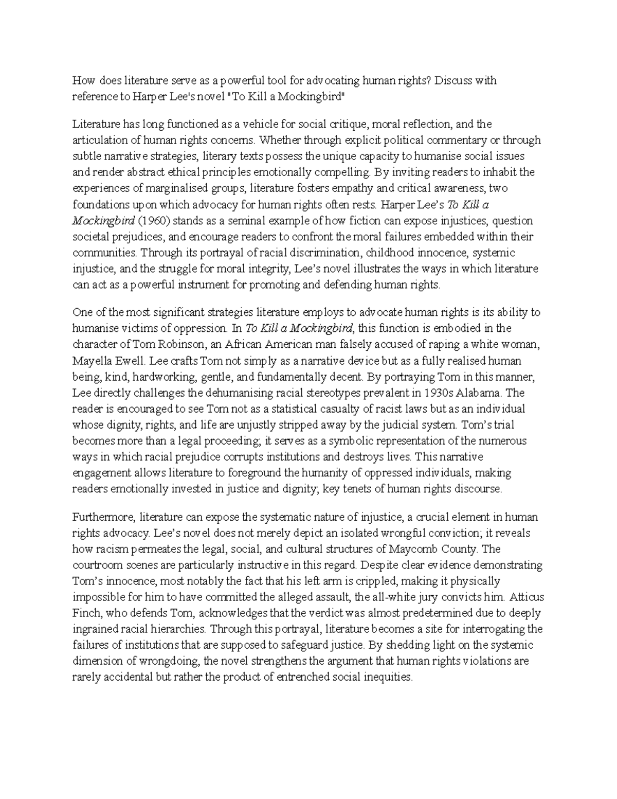 Short Assignment: Literature as a Tool for Human Rights Advocacy - Studocu