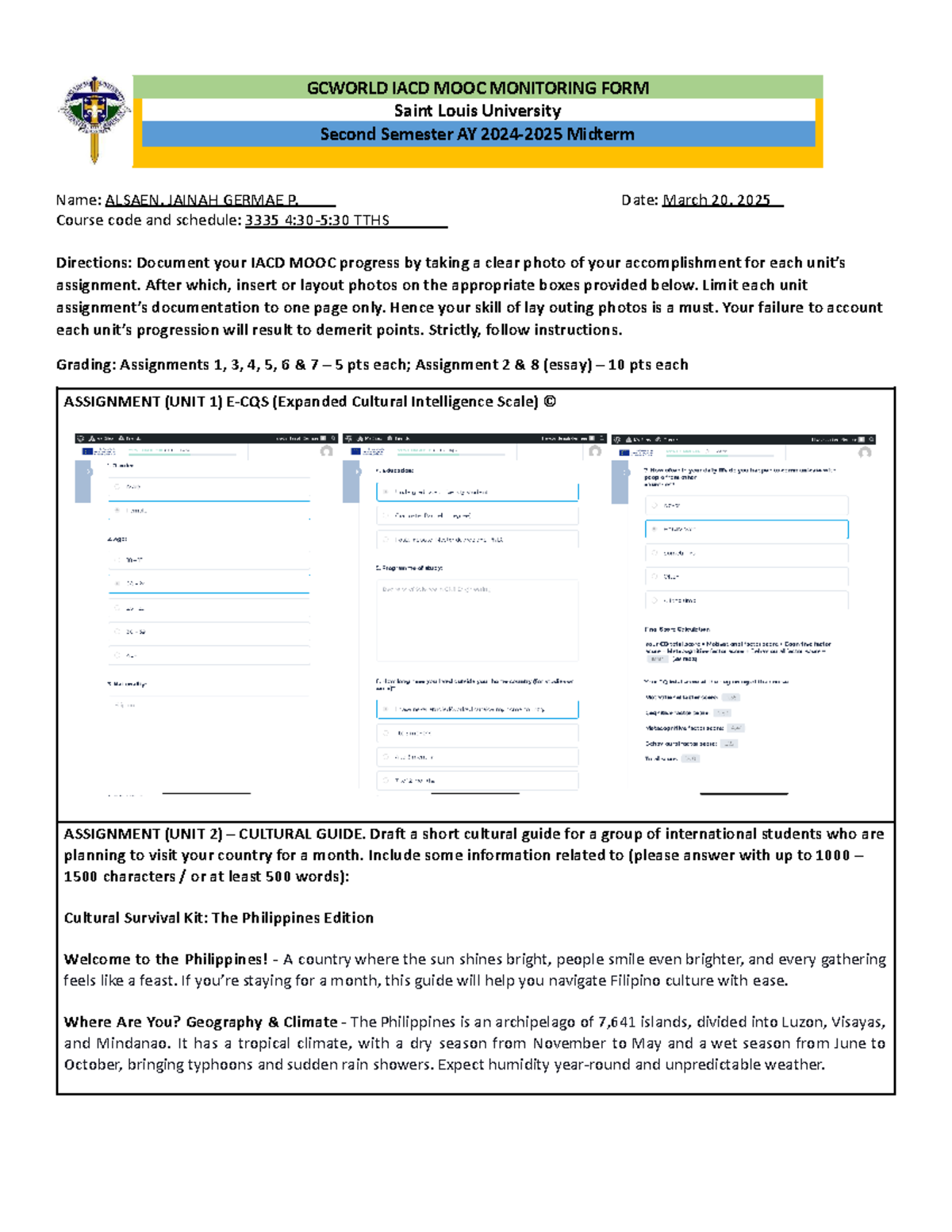 Alsaen- Jainah Germae- Gcworld 3335-Units 1-8 - Saint Louis University ...