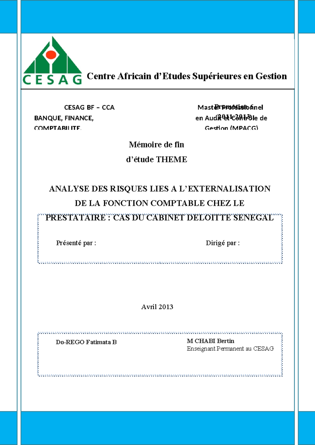 Memoire MPACG 6: Analyse des Risques d'Externalisation Comptable - Studocu