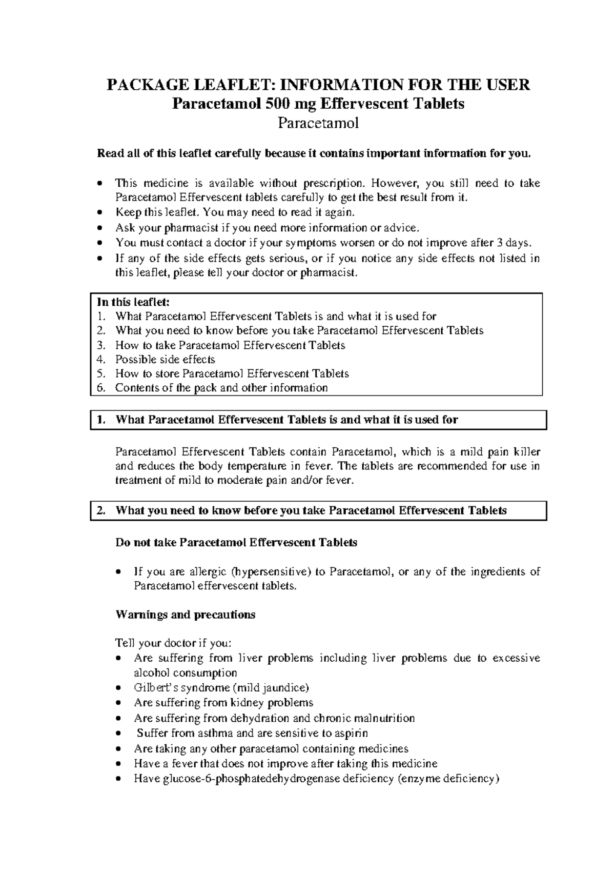 1. PIL. paracetamol (in) - PACKAGE LEAFLET: INFORMATION FOR THE USER ...