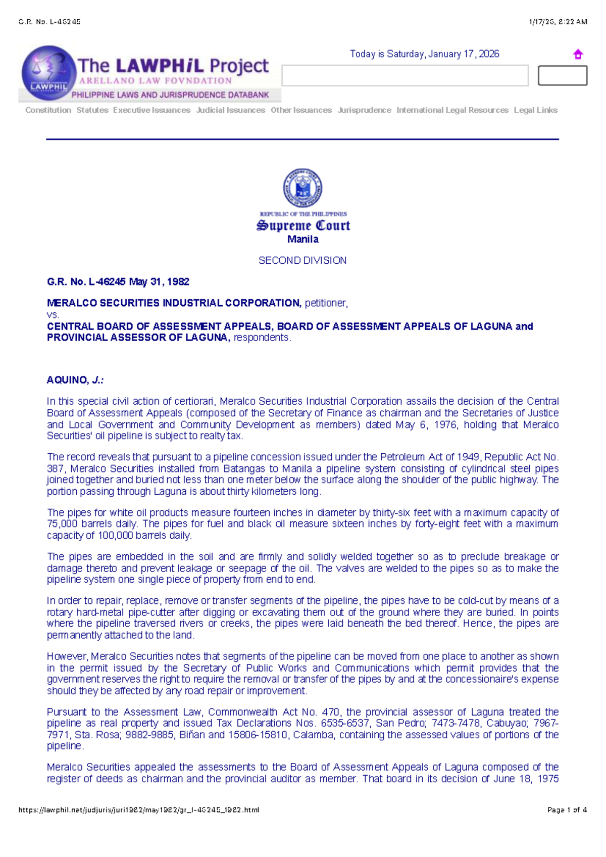 G.R. No. L-46245: Meralco Securities vs. Central Board of Assessment ...