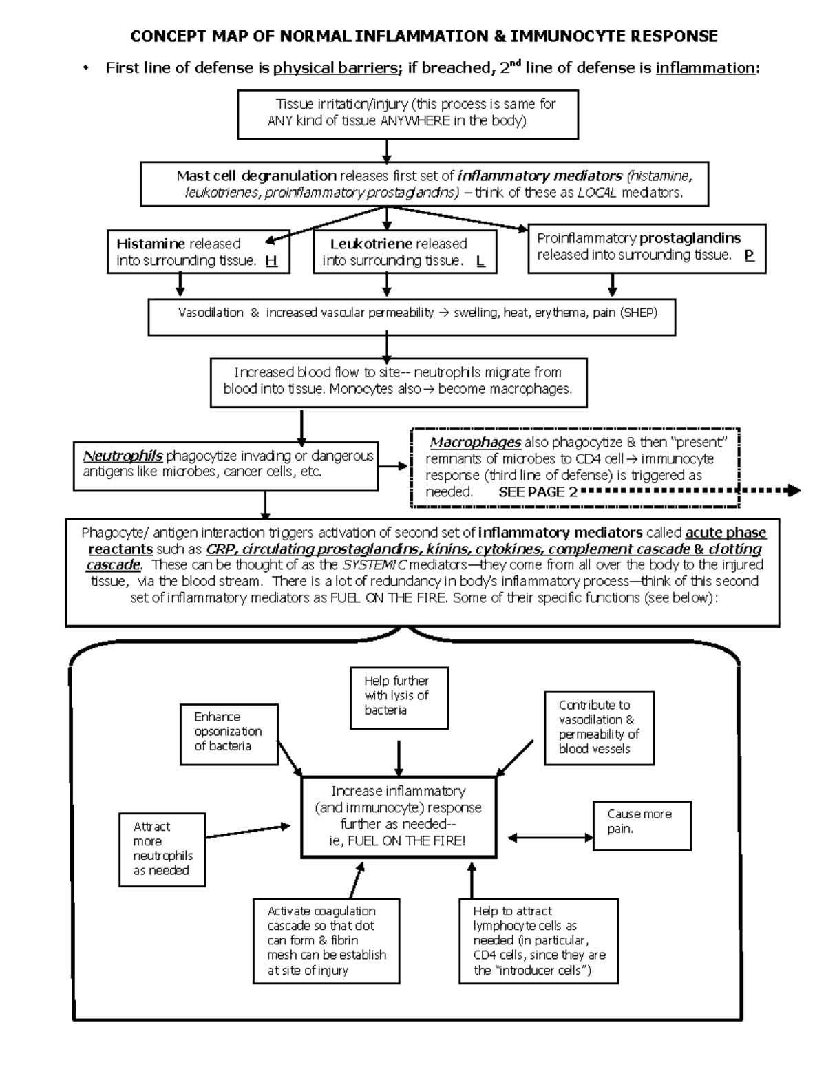 Concept Map: Normal Inflammation & Immunocyte Response - Studocu