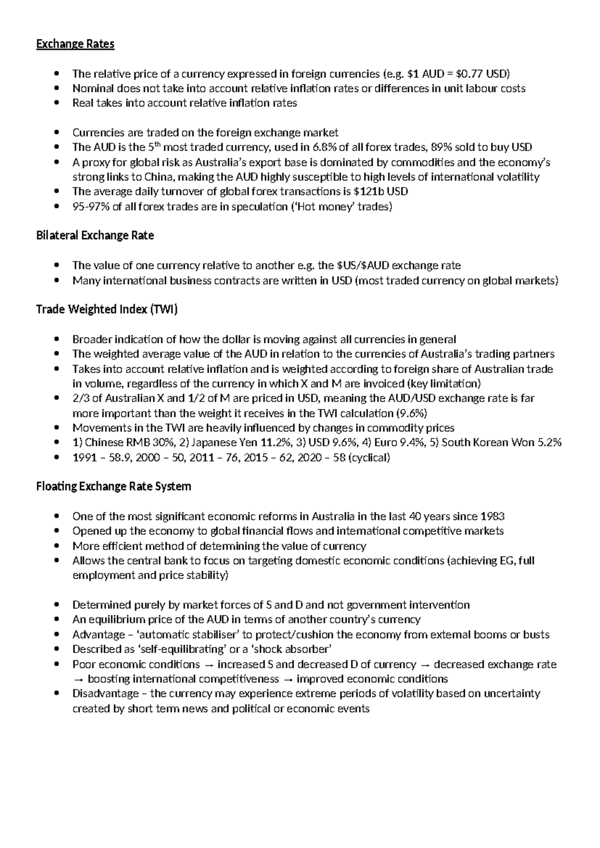 Notes - Exchange Rates The relative price of a currency expressed in ...