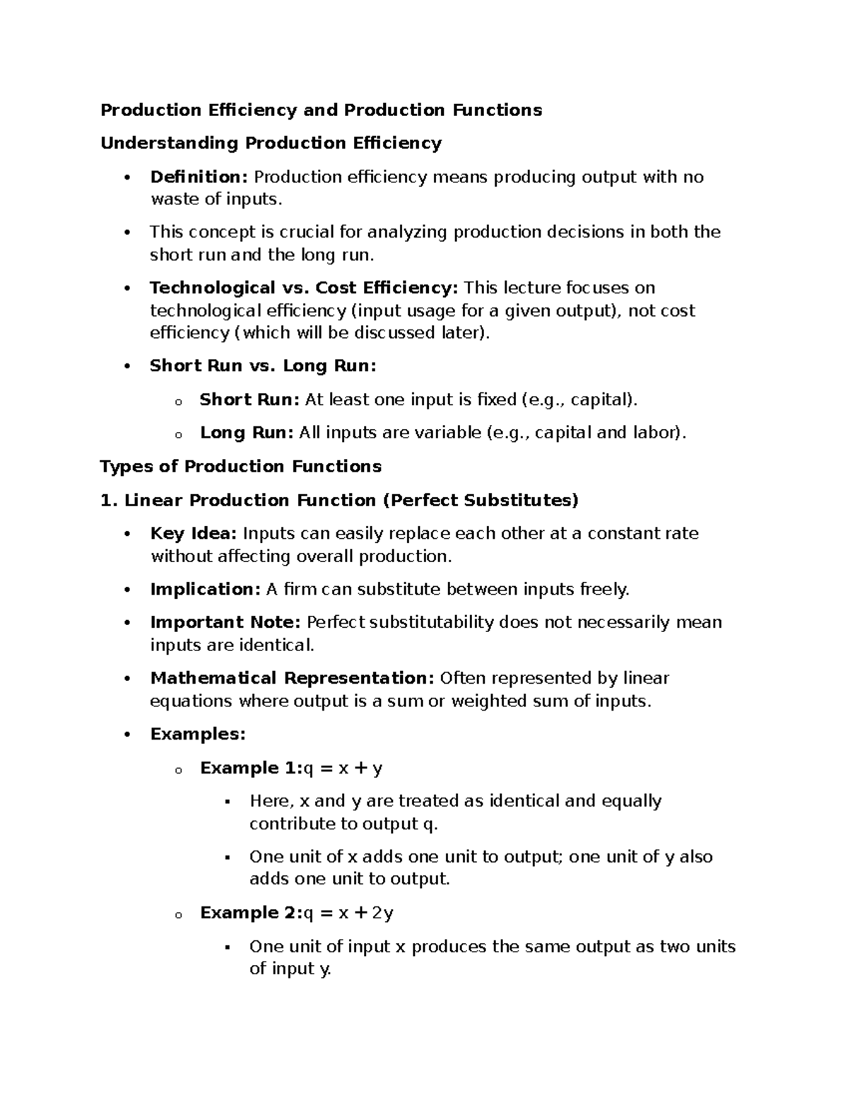 Production Efficiency and Production Functions: Chapter 1 Notes - Studocu