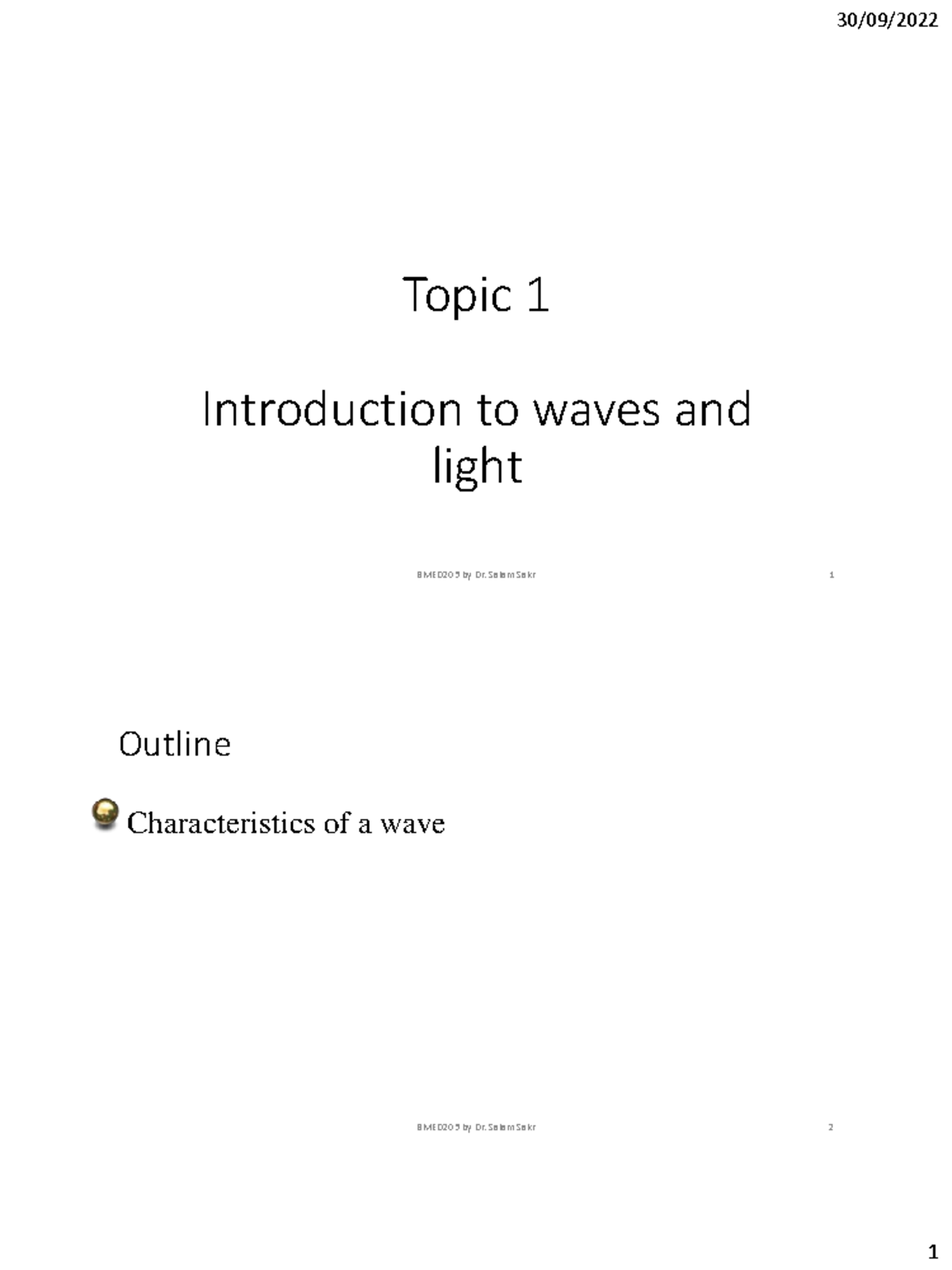 BMED205 Lecture Notes on Waves and Light: Key Concepts & Applications ...