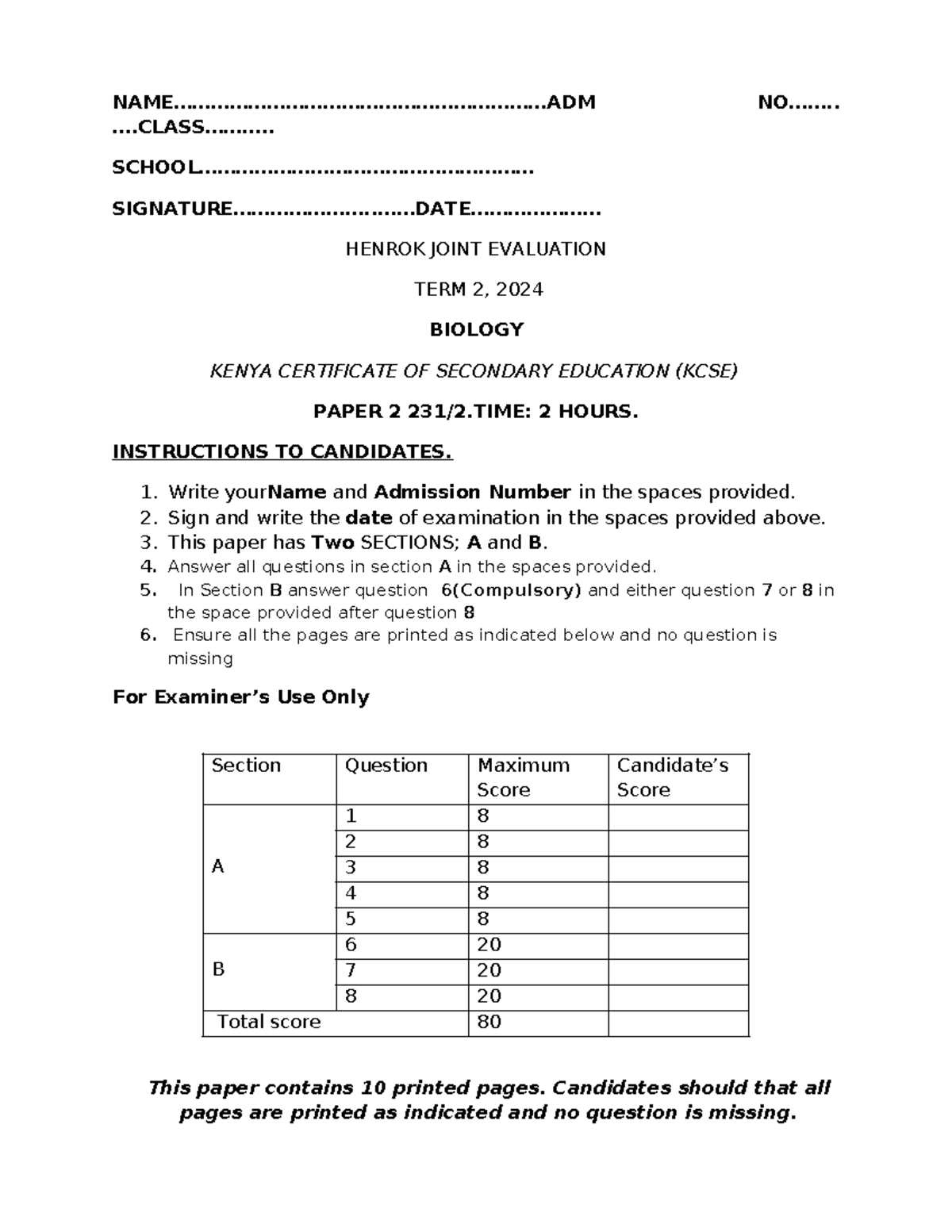 BIO F4 PP2 - biology - NAME ...