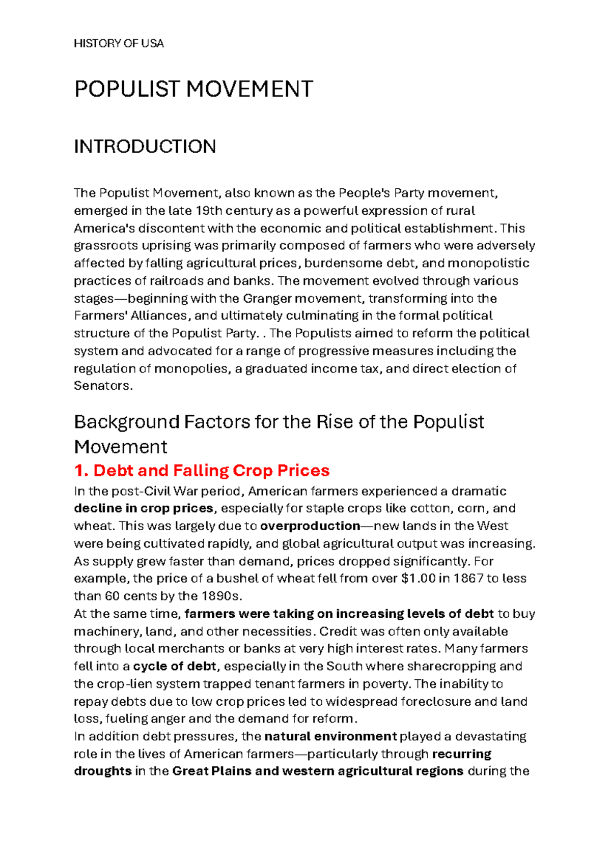 HIST 101: The Rise and Legacy of the USA Populist Movement - Studocu