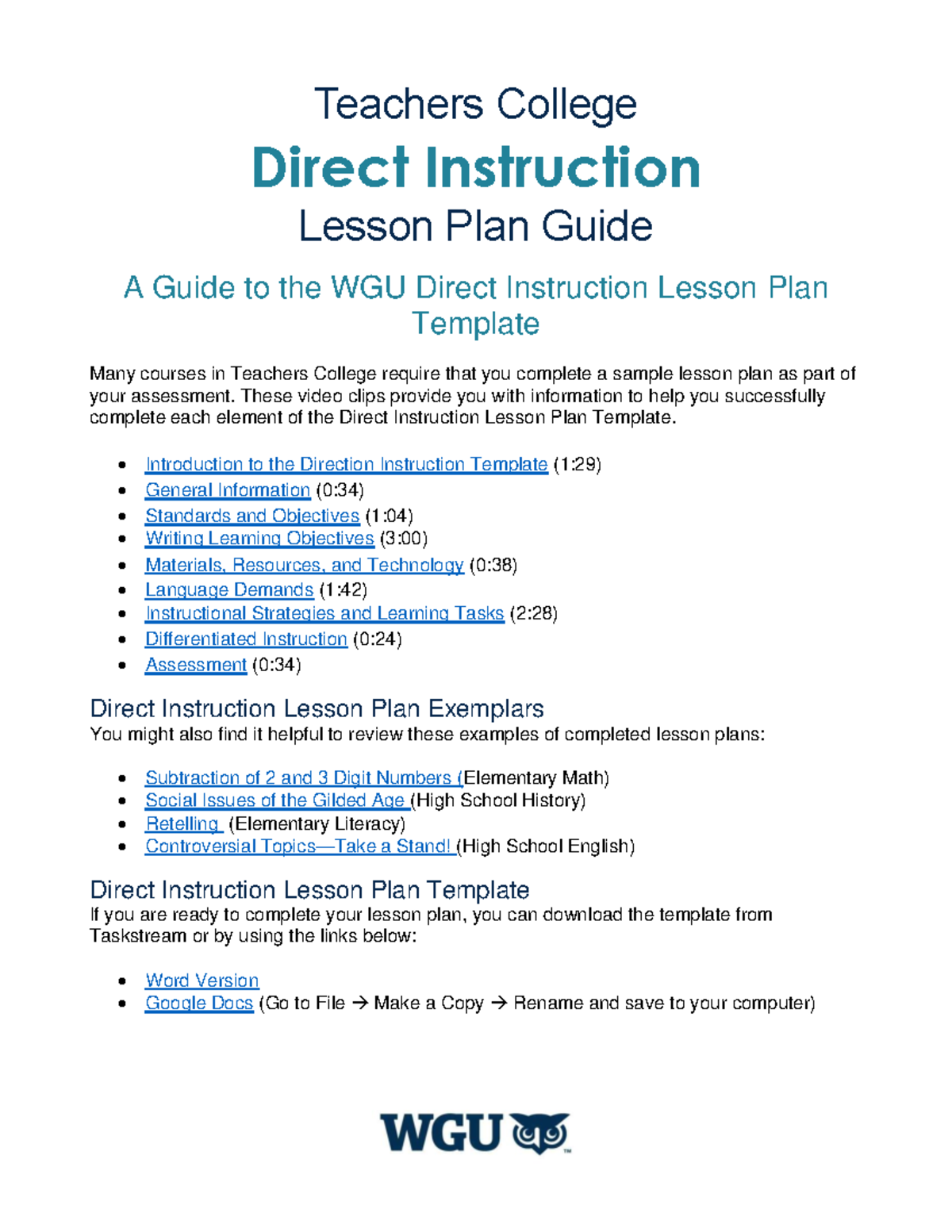 D093 Task 1 instructions WGU Direct Instruction Lesson Plan Guide - Teachers College Direct ...