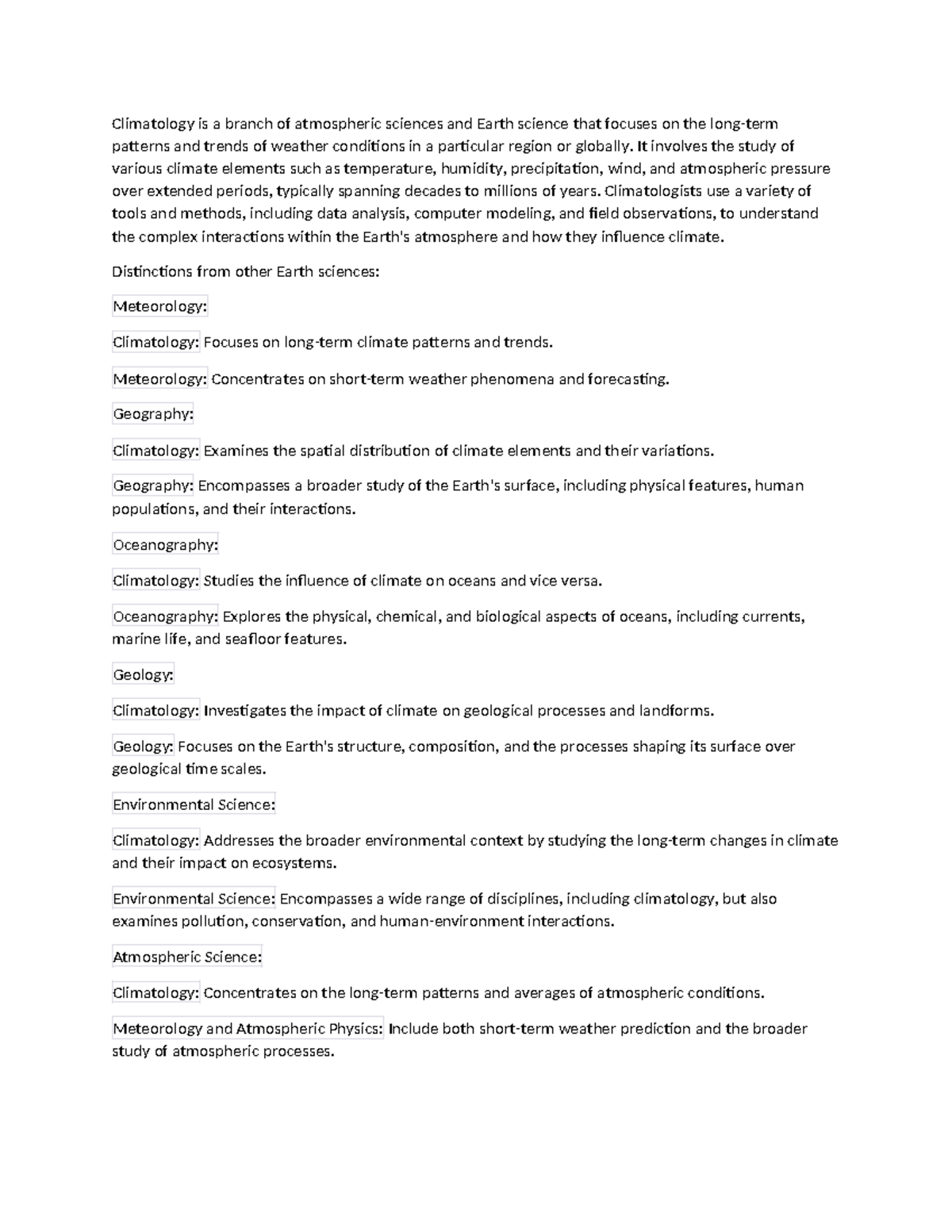 BCU009 - notes - Climatology is a branch of atmospheric sciences and ...