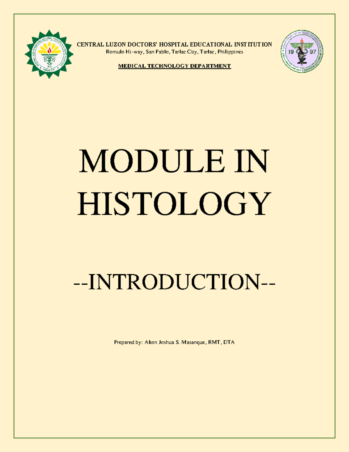 Lesson 1 Prelim ( Histo) - CENTRAL LUZON DOCTORS’ HOSPITAL EDUCATIONAL ...